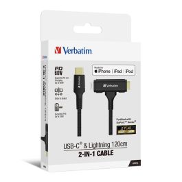 VERBATIM 120CM TYPE-C & LIGHTNING 2-IN-1 CABLE DUPONT KEVLAR WITH E ...