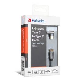 VERBATIM 120CM L-SHAPED TYPE-C to TYPE-C CABLE (PD60W & 480Mbps)- GREY ...